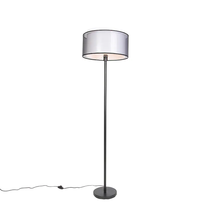 Dizajnerska podna lampa crna sa crno-belim abažurom 47 cm - Simplo