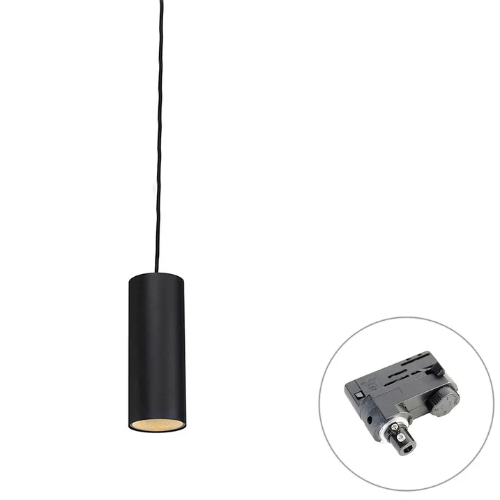 Dizajnerska viseća lampa crna uklj. adapter za šinu 3-fazni - 3-Phase Tubo