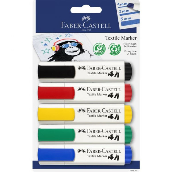 Markeri za tekstil basic colors Faber-Castell 1/5