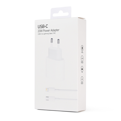 Kucni punjac PD Fast charger 20W za iPhone 11-14 sa PD lightning kablom CE beli