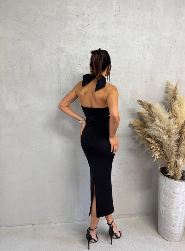 MINDY BLACK midi haljina sa halter vezivanjem