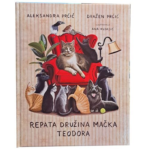 Repata družina mačka Teodora sa ilustracijama pasa, mačaka i ptica