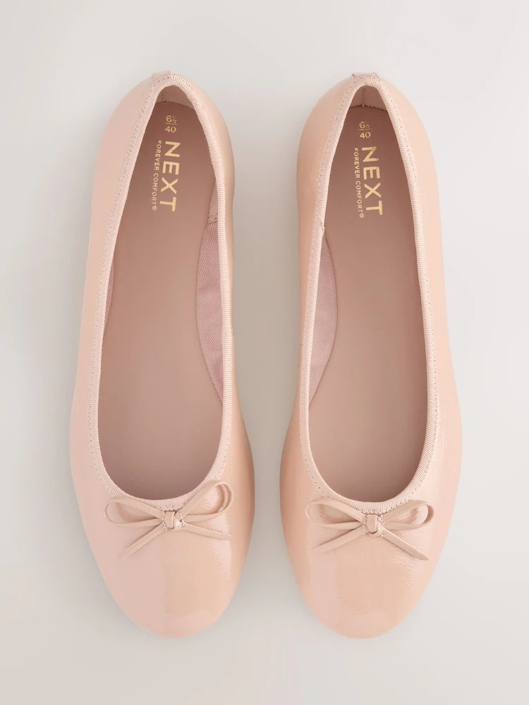 Blush Pink Patent - Okrugli prst balerina cipele