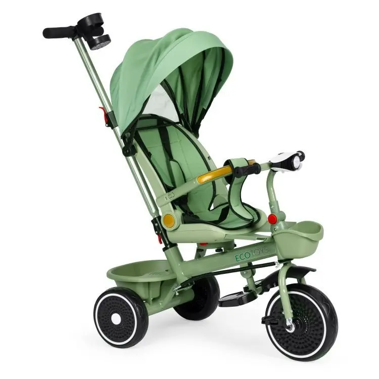 ECOTOYS Tricikl 2u1 sa rotirajućim sedištem i sklopivom tendom, Zeleni