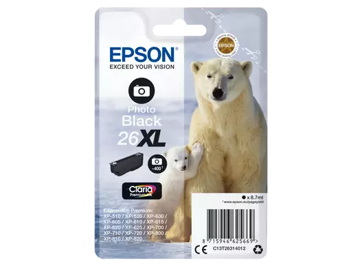 Singlepack Photo Black 26XL Claria Premium Ink
