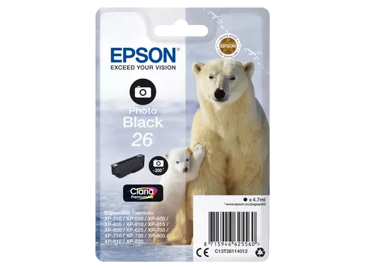 Singlepack Photo Black 26 Claria Premium Ink