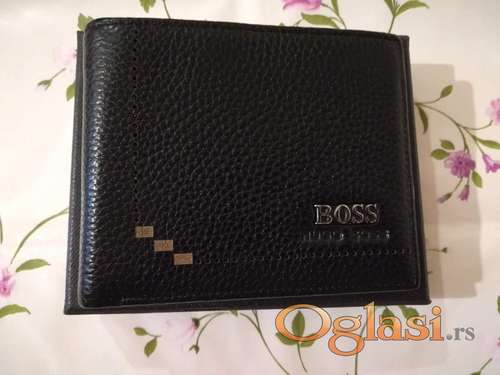 Novi muski kozni markirani novcanik Hugo Boss u crnoj boji Novo