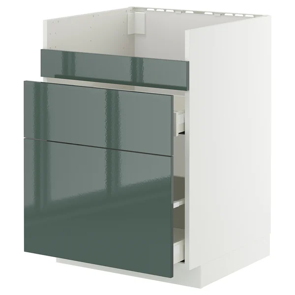 Pod.el.BREDSJÖN sudop/3front/2fiok, bela/Kallarp tamna sivozelena visokog sjaja, 60x60 cm