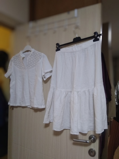 Divan Beli Komplet,100%pamuk,Midi suknja i bluza