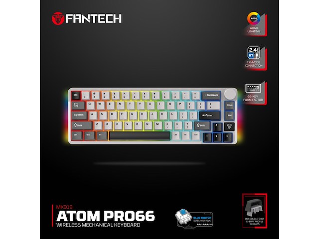 Tastatura Mehanicka Gaming Fantech MK919 Atom PRO66 siva (Blue switch)
