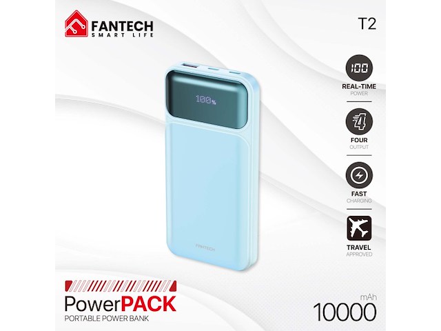 Power bank Prenosiva baterija Fantech T2 10000mAh QC, PD, 22.5W  plavi
