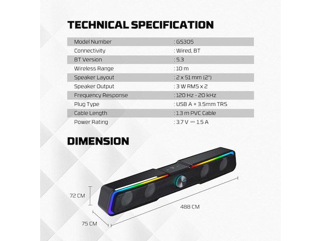 Bluetooth zvucnik Fantech GS305 BEAT BAR crni