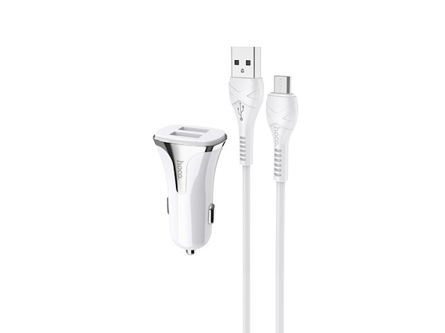 Auto punjac HOCO Z31 QC3.0 2xUSB sa micro USB kablom beli