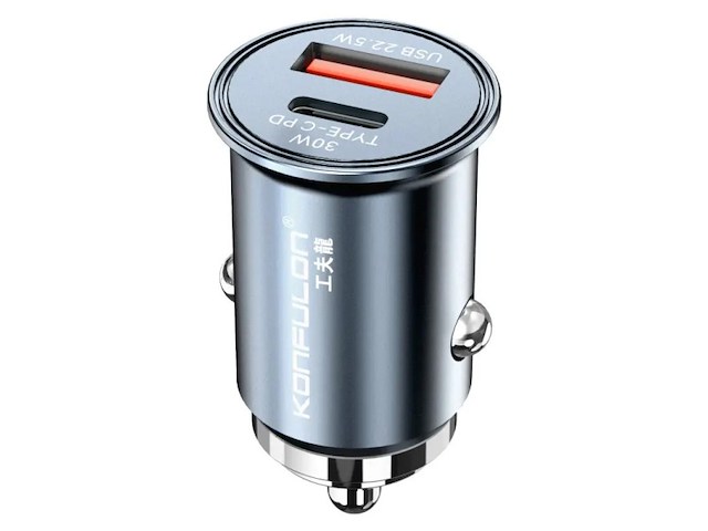 Auto punjac KONFULON C80Q, 3.6A, QC3.0 22.5W, PD 30W sivi