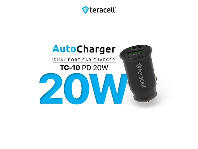 Auto punjac Teracell Evolution TC-10 PD 20W, USB QC3.0 15W sa Type C kablom crni