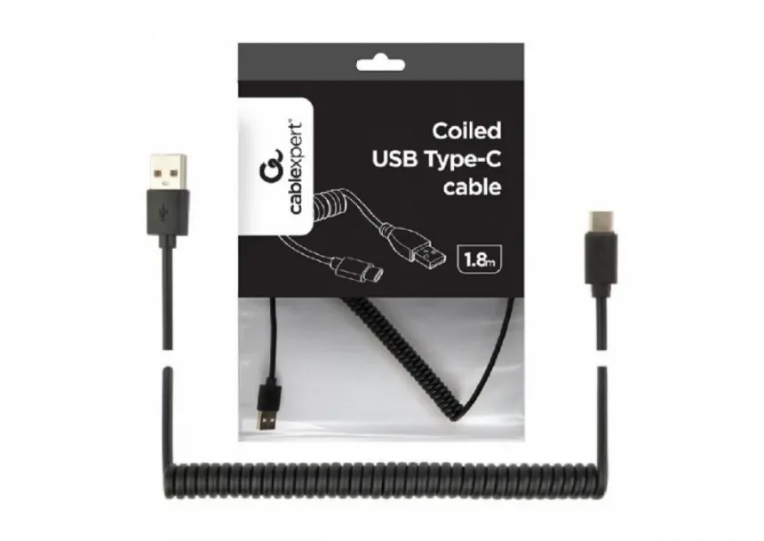 CC-USB2C-AMCM-6 Gembird Spiralni USB 2.0 AM na USB-C kabl, 1.8 m, black