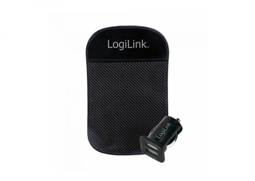 Logilink USB 2-Port punjač za auto, plus pogloga protiv klizanja, crna