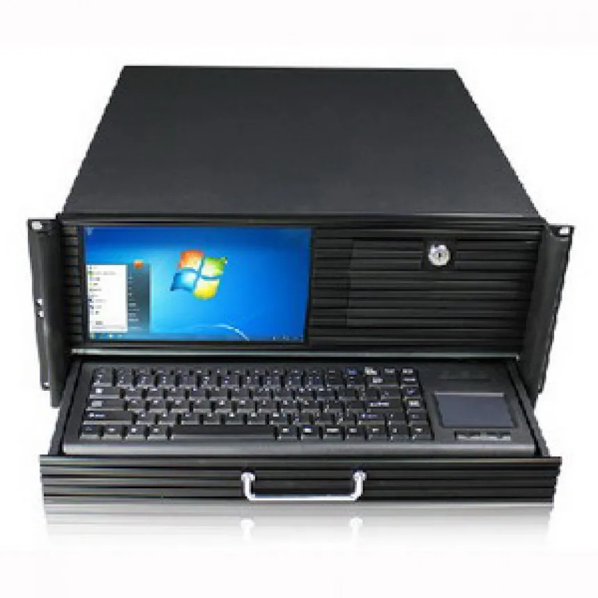 Rack-mount 4U/19" radna stanica sa 8.9" LCD-om i trackball tastaturom na izvlačenje, max. EATX MB, USB + 5.25" mesto napred, 2 x 3.5" disk slot pozadi, 2 x 3.5" int. disk, mesto za stand. ATX PSU,...