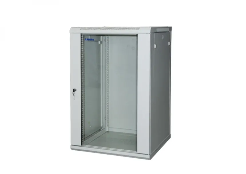 18U/19" rek orman nazidni Netiks W6618, staklena vrata sa bravom, dim. 600x600x900mm (ŠxDxV), prednje i zadnje šine 19", nosivost do 60kg