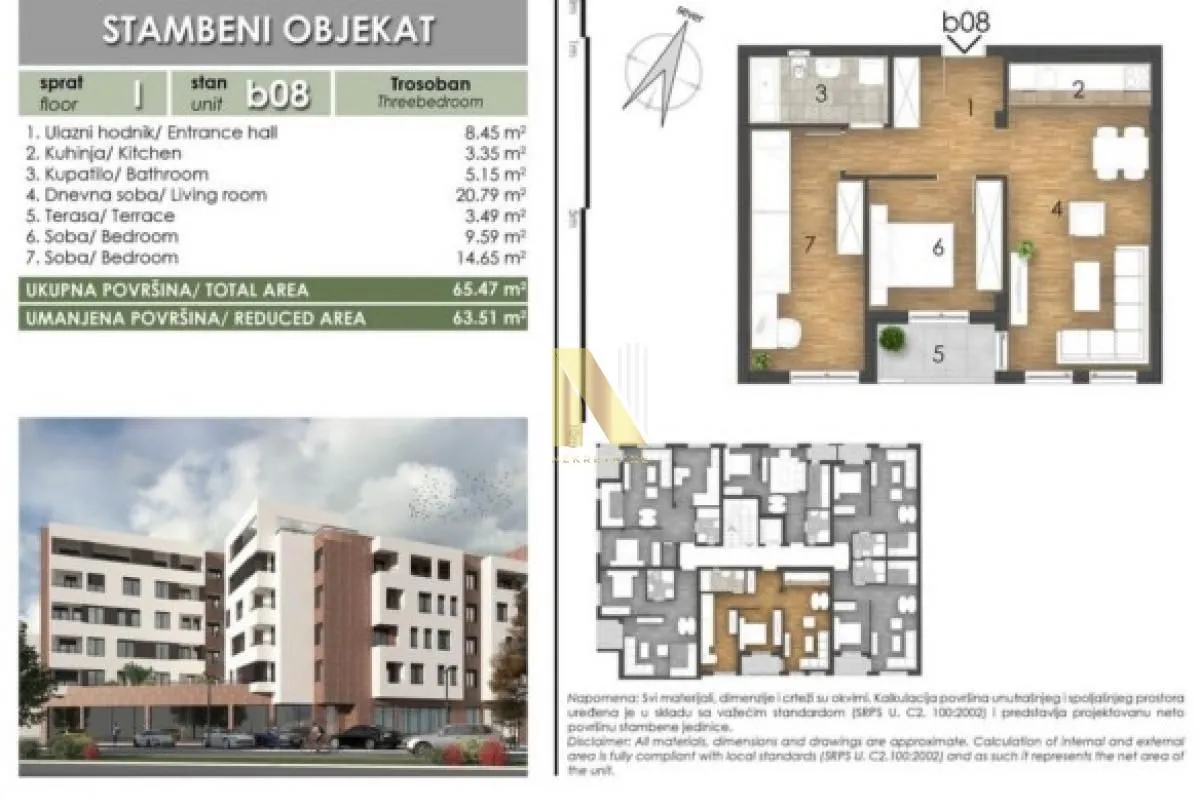 Prodaja, trosoban stan, 65m², Bulevar patrijarha Pavla, Novi Sad Sve Podlokacije