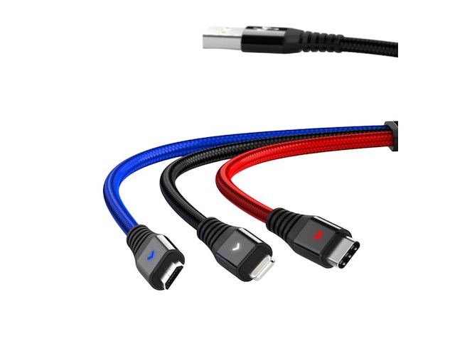 Data kabl KONFULON DC08, 2.4A, 3u1 USB na micro, lightning, Type C 1.2m