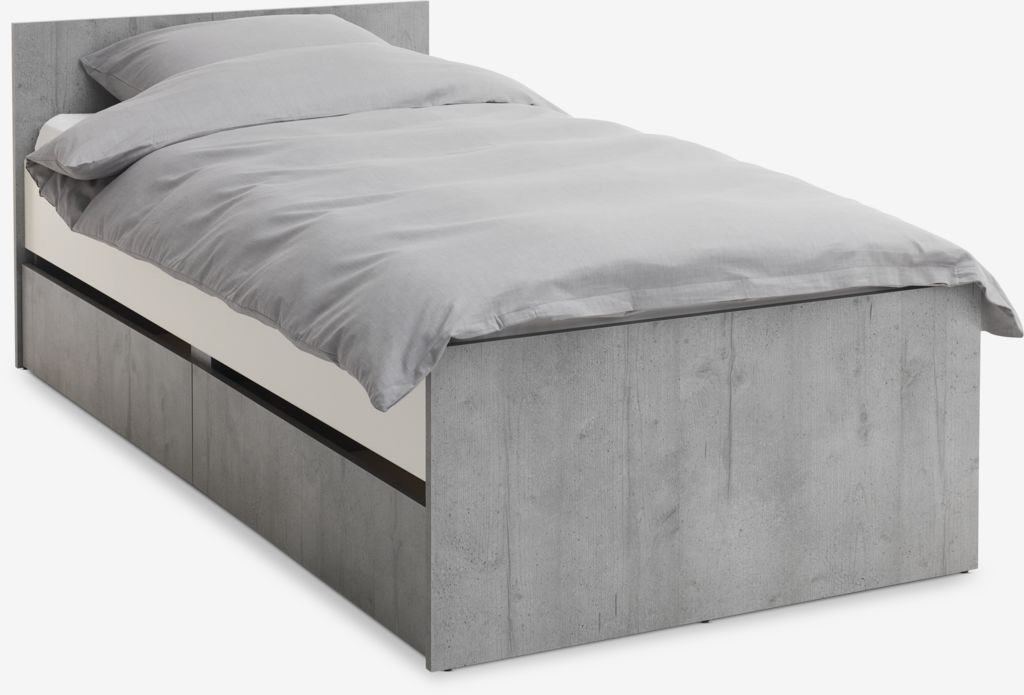 Ram kreveta+prostor za odlaganje BILLUND 90x200 bela/beton s