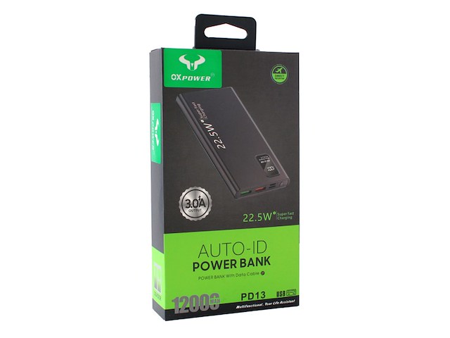 Power bank prenosiva baterija Oxpower P13 PD fast 12000 mAh crna