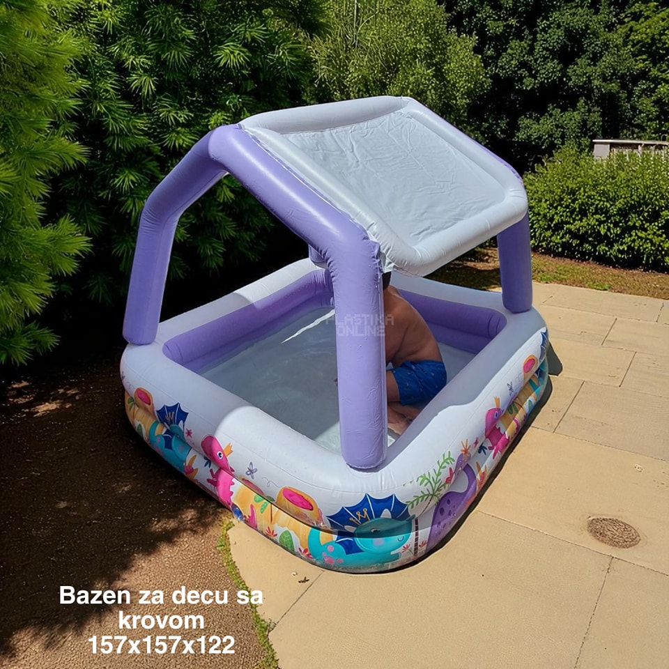 Bazen za decu sa krovom 295 L – Bazen sa UV zaštitom 157 cm × 157 cm × 122 cm LILA