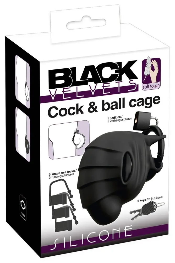 Black Velvets Silikonski kavez za penis i testise, 10cm, Crni