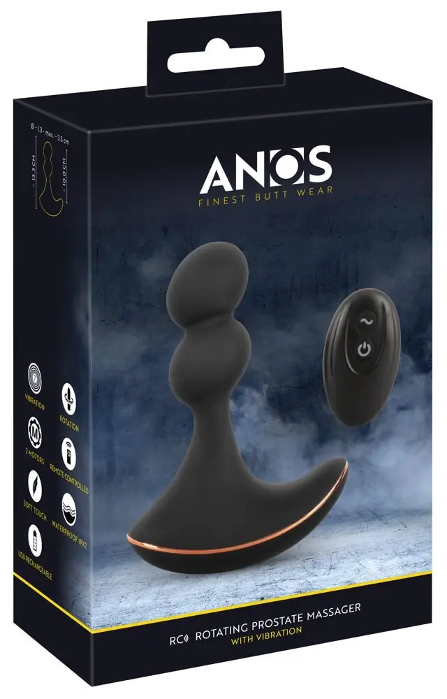 ANOS Vibro-rotirajući masažer prostate, 13.3cm, Crni