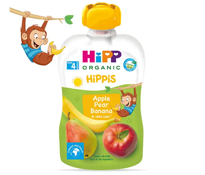 HIPP Voćni pire za bebe jabuka, kruška i banana 4M+ 100g