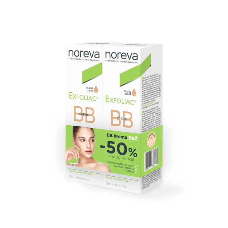 noreva EXFOLIAC® BB Krema Bež PROMO -50% na Drugu Kremu 2x30 mL; Akne; Bubuljice; Masna Koža