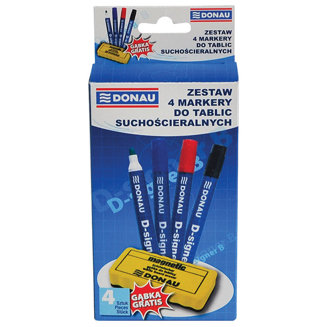 Marker za belu tablu okrugli vrh 2-4mm D-signer B pk4+brisač Donau 7372904-99PL blister