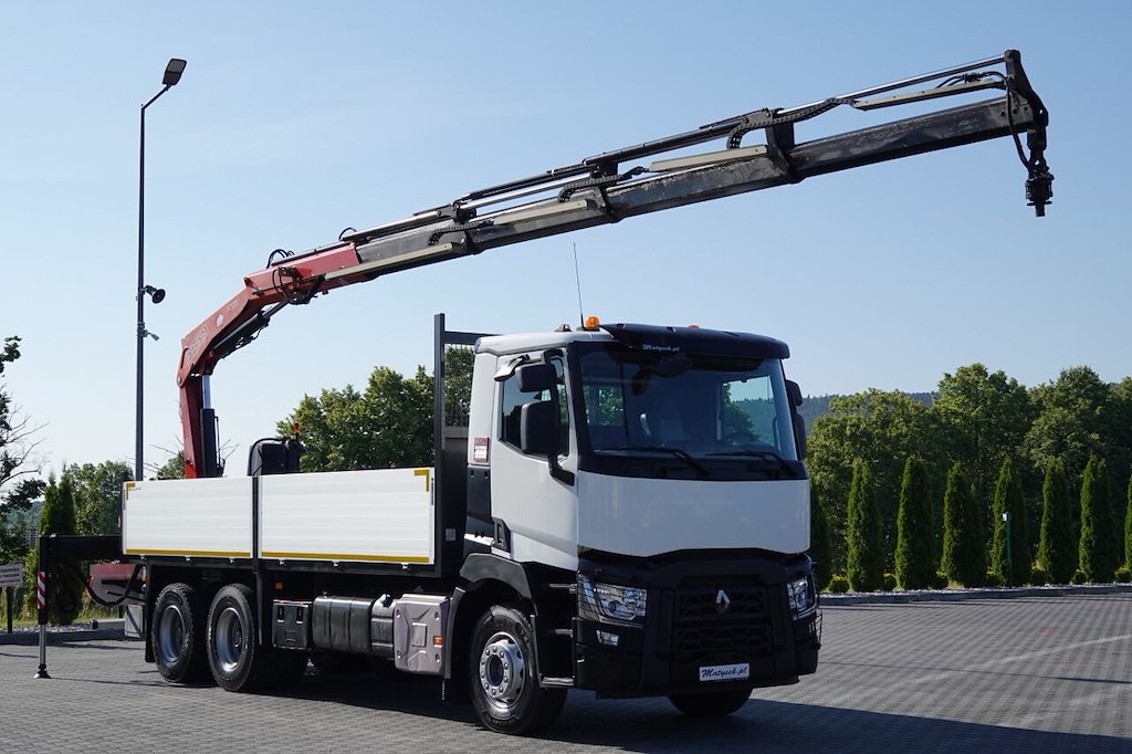 Renault C 380 / 6X4 / SKRZYNIOWY 6.4 M / + HDS FASSI F175A / MAX UDŹWIG kamion s ravnom platformom