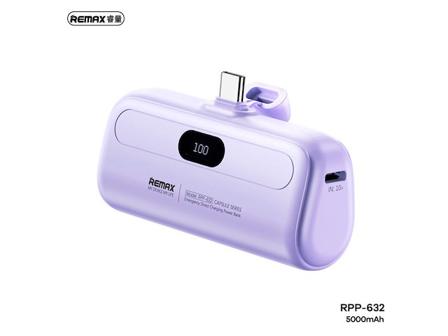 Power bank prenosiva baterija REMAX Capsule series RPP-632 2A Type C 5000mAh ljubicasta