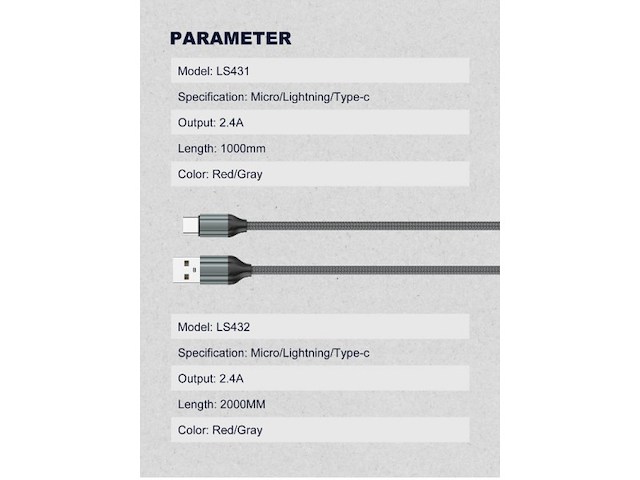 Data kabl LDNIO LS431 micro USB crni 1m