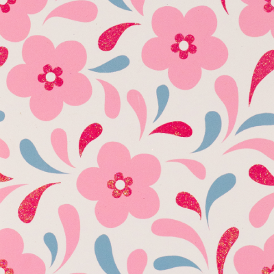 Ukrasni papir 2m - Modernity Pastel, Glitter, Flower Iri, Pink On White