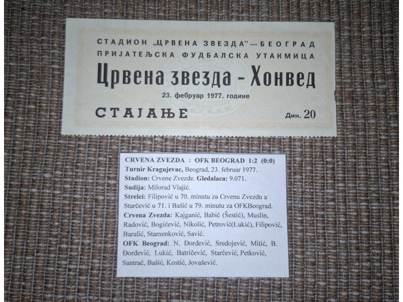 Crvena zvezda - OFK Beograd (Honved) 23.02.1977.