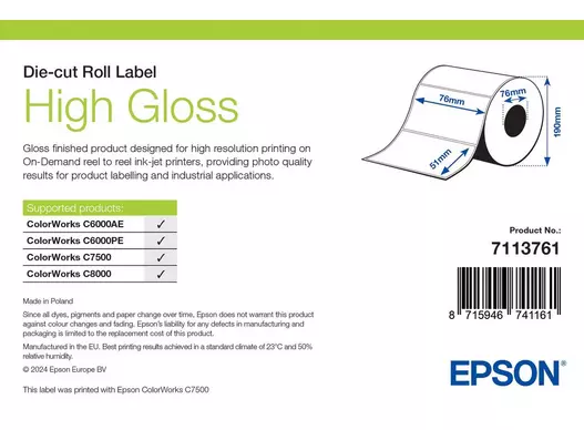 High Gloss Label, Die-Cut Roll, 76mm x 51mm, 2310 Labels