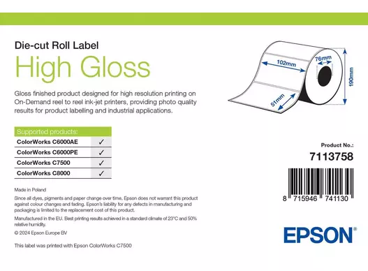 High Gloss Label, Die-Cut Roll, 102mm x 51mm, 2310 Labels