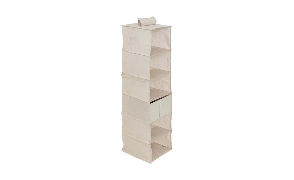 Sklopivi viseći organizator za odlaganje sa 6 pregrada + 1 korpa Vanilla 30x30x127cm bež