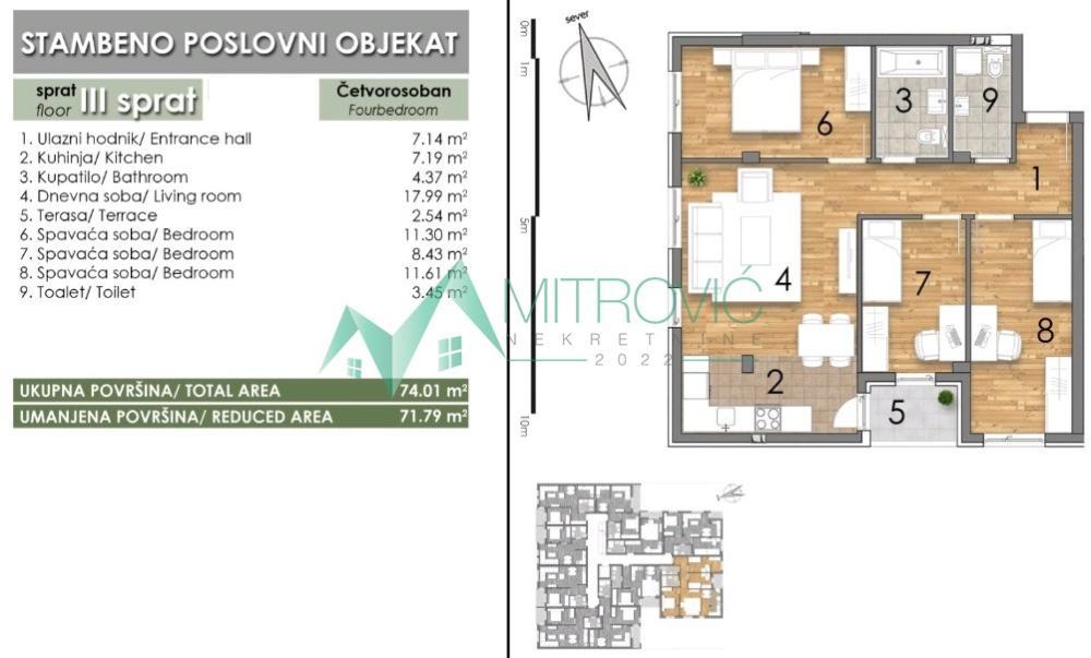 Troiposoban stan na prodaju, 72m2, 172.300€