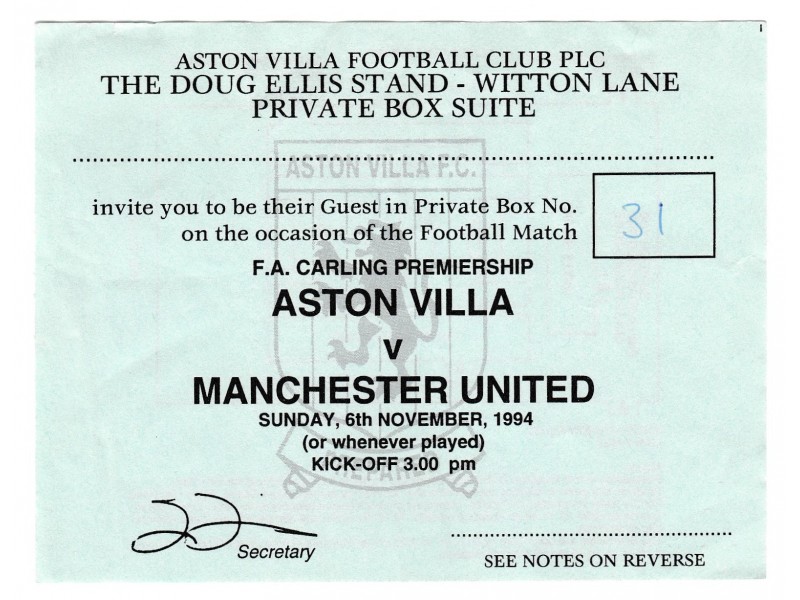 1994, ASTON VILLA - MANCHESTER UNITED! Privatna loža.