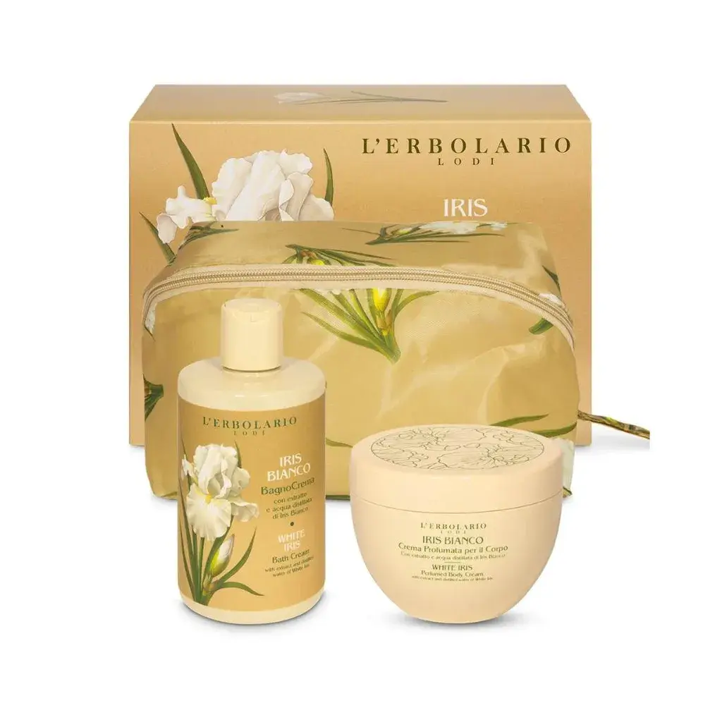 Lerbolario Ženski set kupka i krema za telo White Iris sa neseserom, Bež