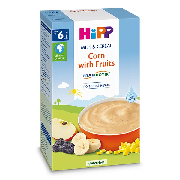 HIPP Instant kaša mleko i žitarice, Kukuruz sa voćem 6M+, 250g