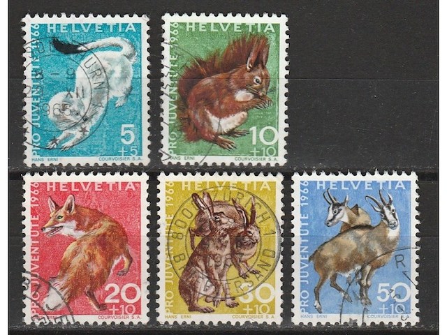 Switzerland, Švajcarska-1947-Pro Juventute,Wild animals