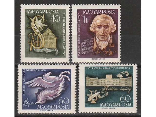 Hungary, Mađarska - 1959 - Haydn and Schiller - MNH