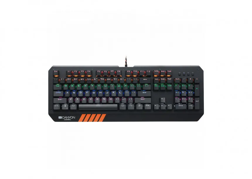 CANYON Hazard GK-6, Wired multimedia gaming keyboard with lighting effect, 108pcs rainbow LED, Numbers 104keys, EN double injection layout, cable length 1.8M, 450.5*163.7*42mm, 0.90kg, color black
