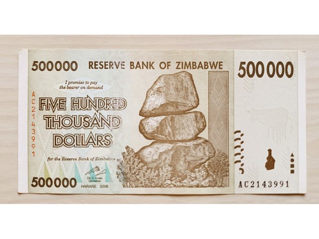 Zimbabwe 500.000 dollara. aUnc, 2008 godina