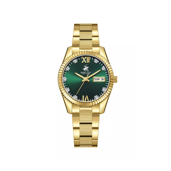 Beverly Hills Polo Club BP3765C.170 ženski sat Day Date Gold Tone Stainless Steel Sunray Green Dial 32mm